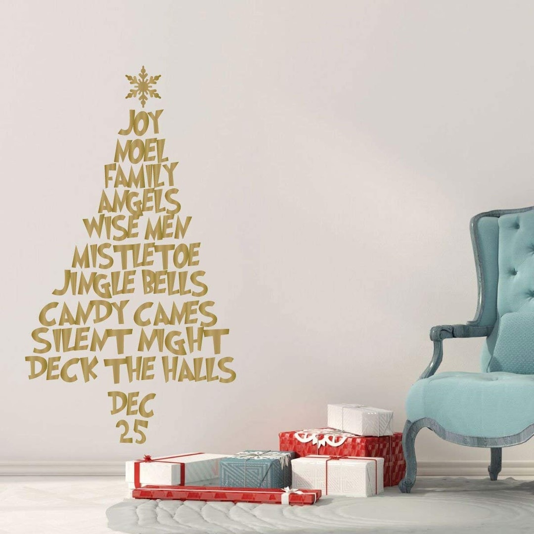 Christmas Tree Wall Decal Made From Words - Holiday Vinyl Stickers for ...