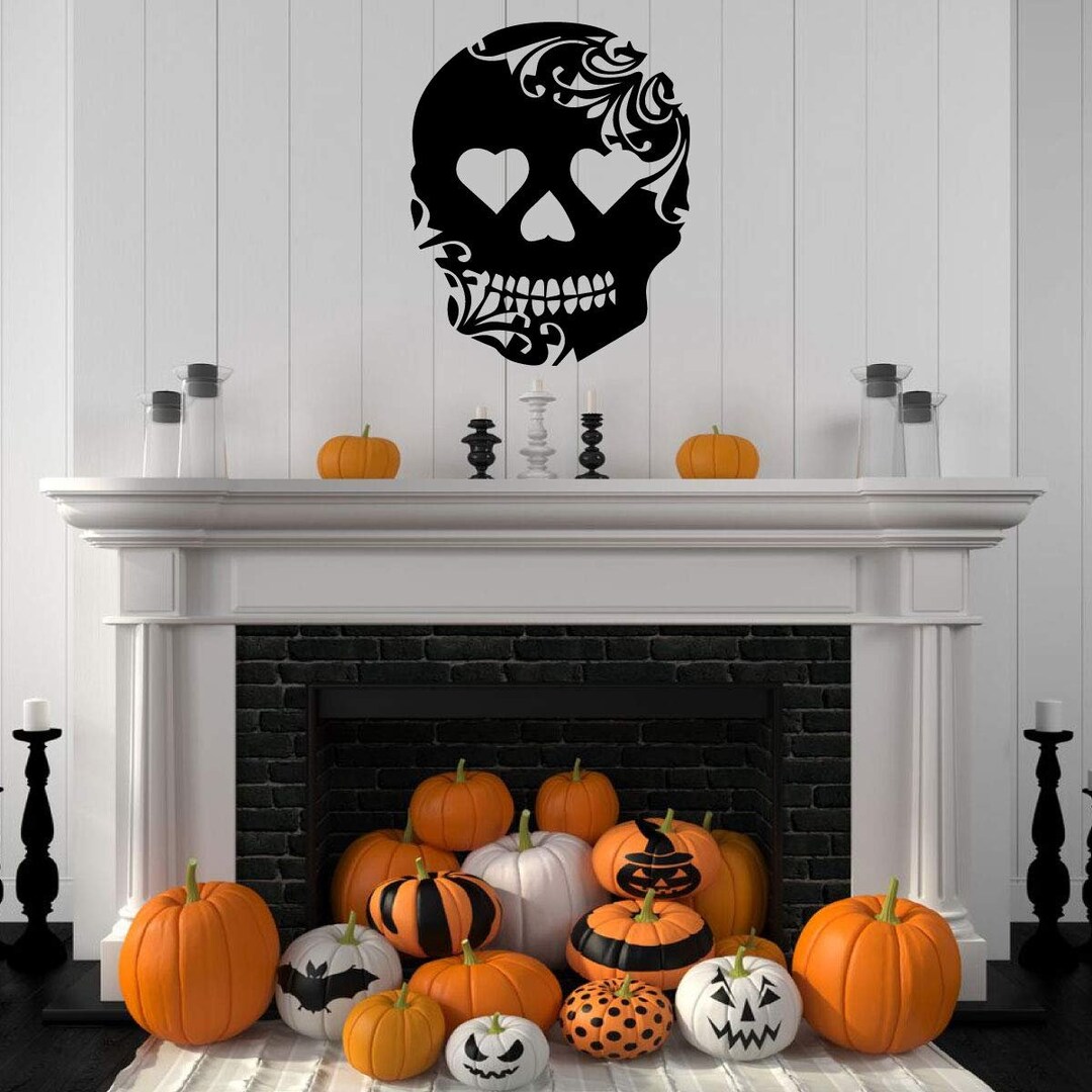 Halloween Decoration | Skeleton Skull Wall Decal - Fall Vinyl Decor for ...