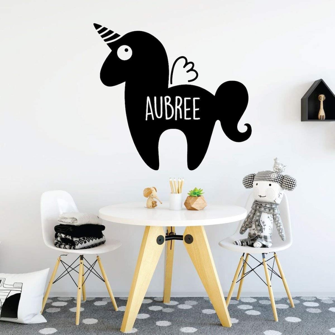 Cute Unicorn Wall Decal - Personalized Vinyl Decor for Girl's Bedroom ...