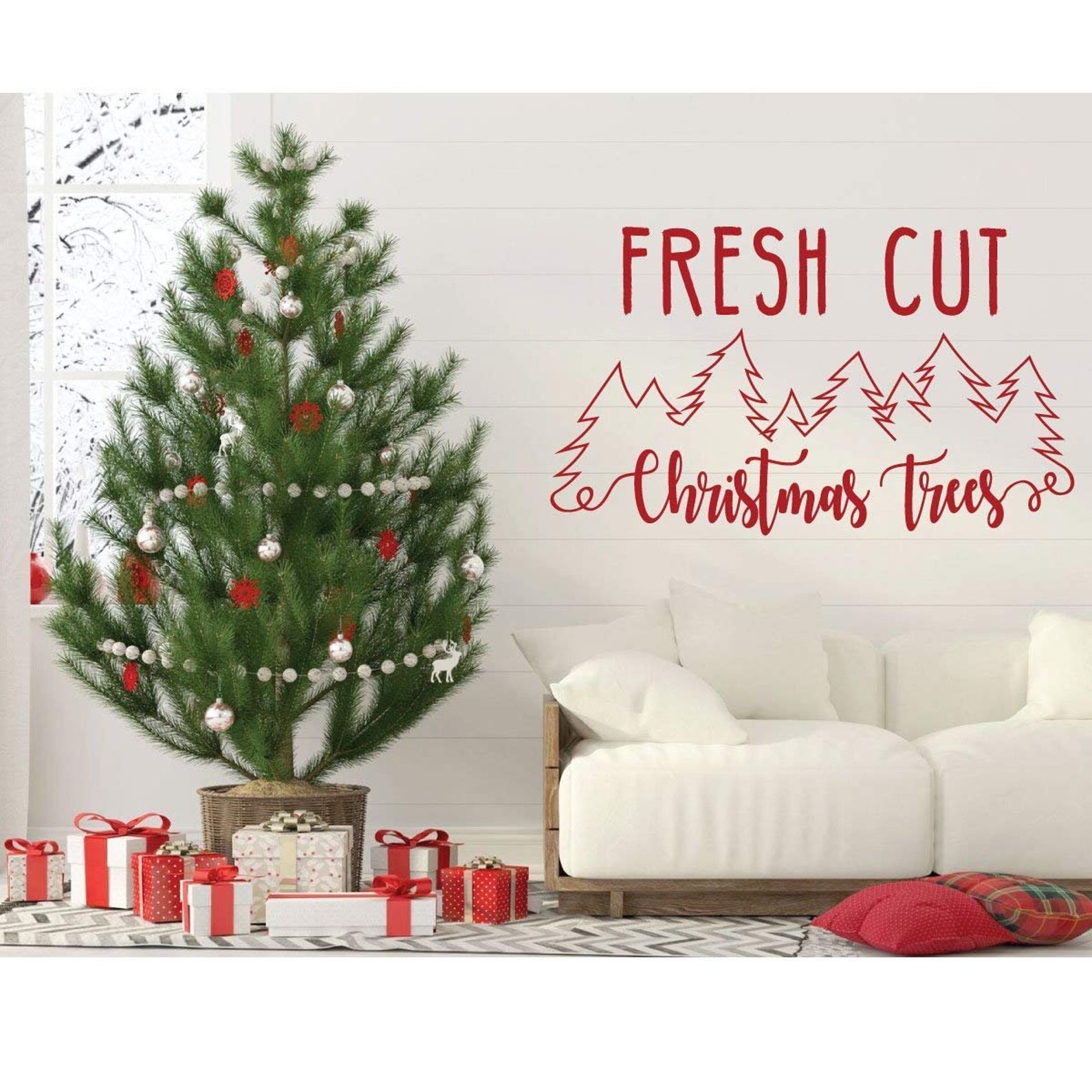 Christmas Tree Wall Decal Fresh Cut Holiday Vinyl Stickers - Etsy