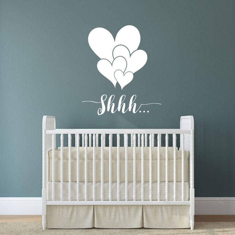 Nursery Wall Decal -"shhh." Lettering and Large Hearts - Elegant Vinyl ...