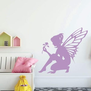 Fairy Wall Decal With Flower Design - Vinyl Sticker Decoration for ...