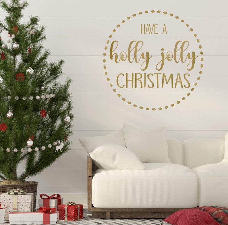 Holly Jolly Christmas Wall Decal - Holiday Vinyl Decor - Etsy