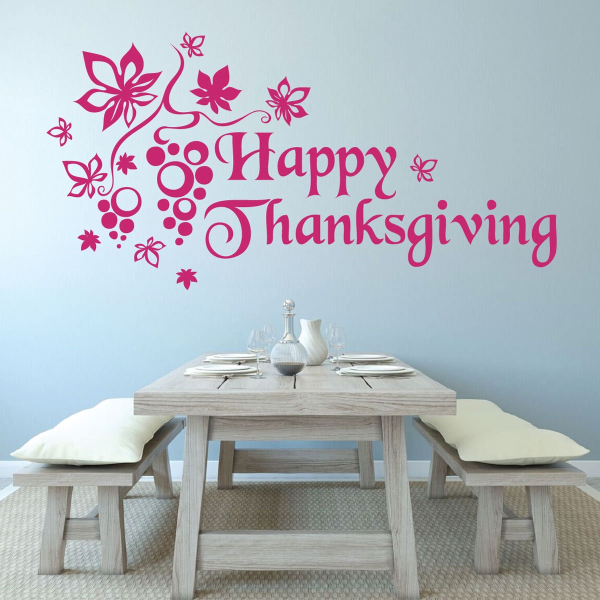 Fall Wall Decal Quote - Happy Thanksgiving - Vinyl Wheat Art for Home ...