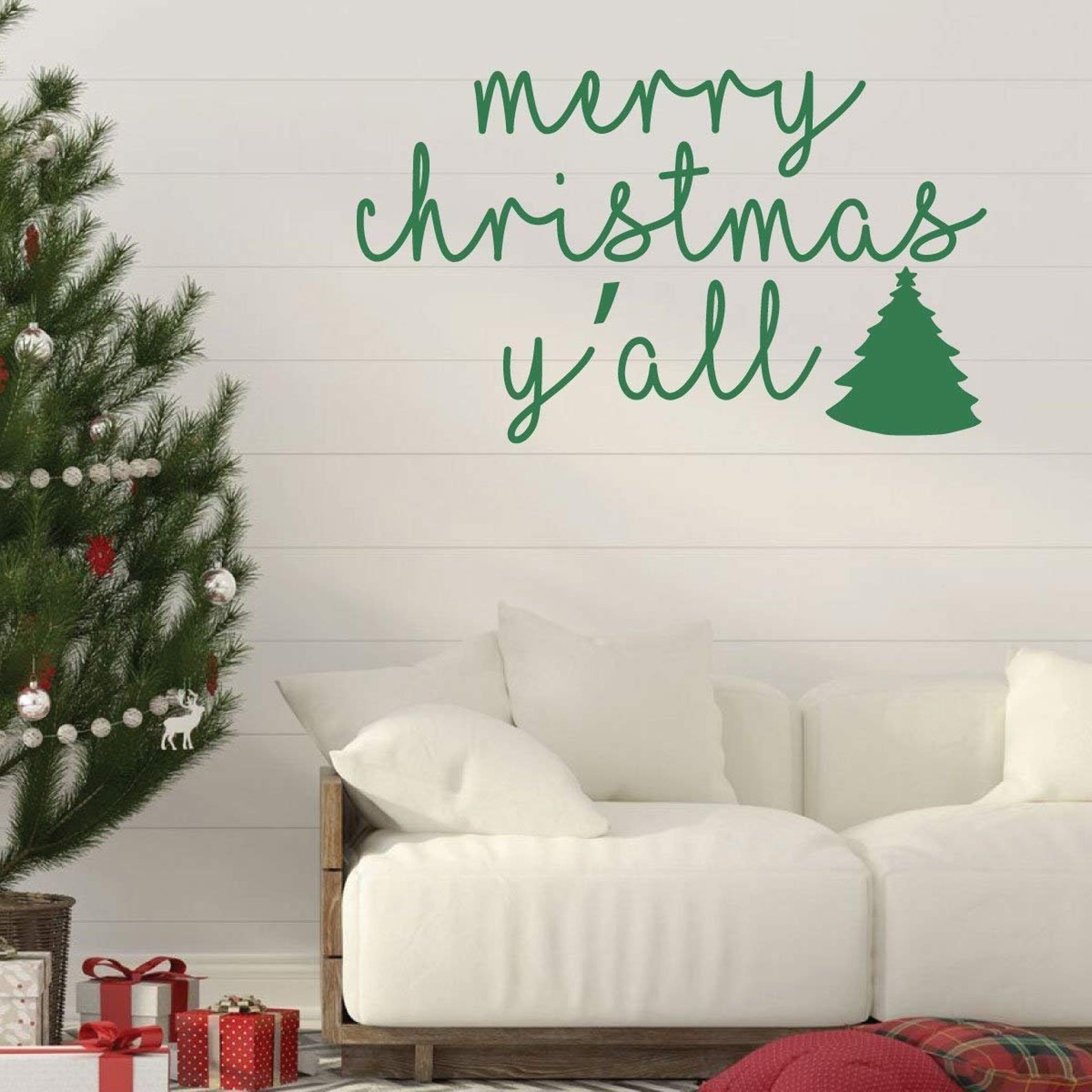 Christmas Tree Wall Decal Decor Merry Christmas Y'all - Etsy