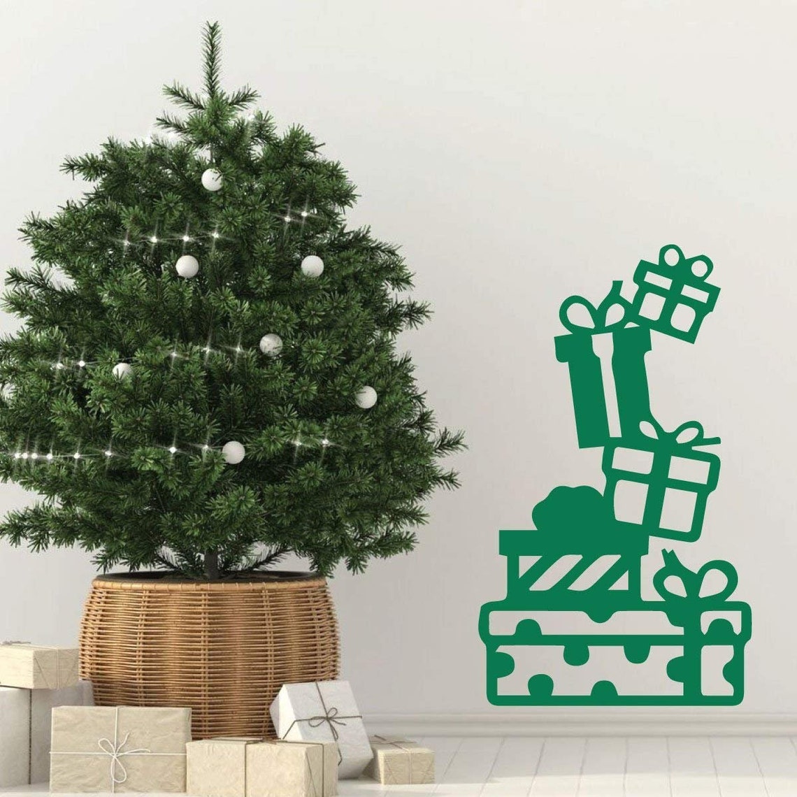 Christmas Wall Decal - Stacked Christmas Presents - Holiday Vinyl ...