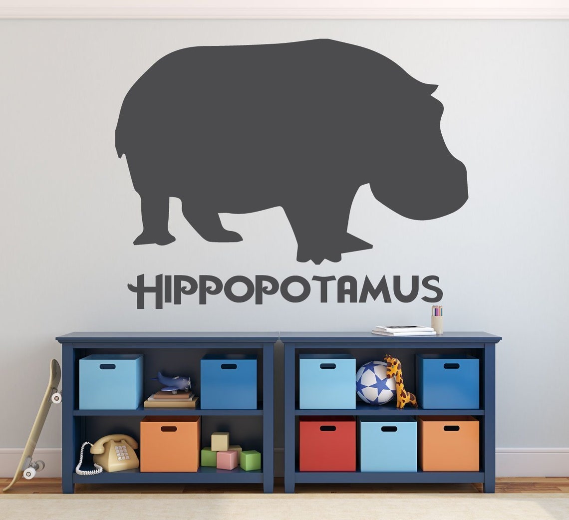 Hippo Wall Decal Hippopotamus Art for Home Playroom | Etsy