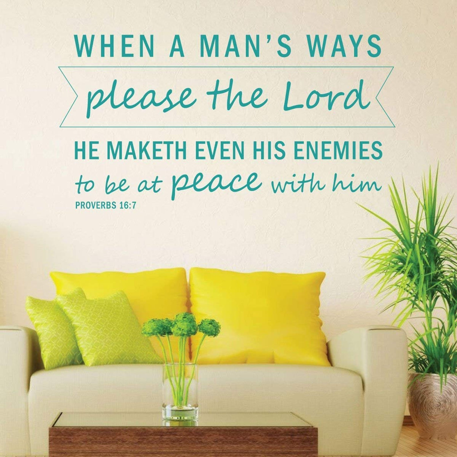 Bible Verse Wall Art - Proverbs 16:7 Wall Decal - When a Man's Ways ...