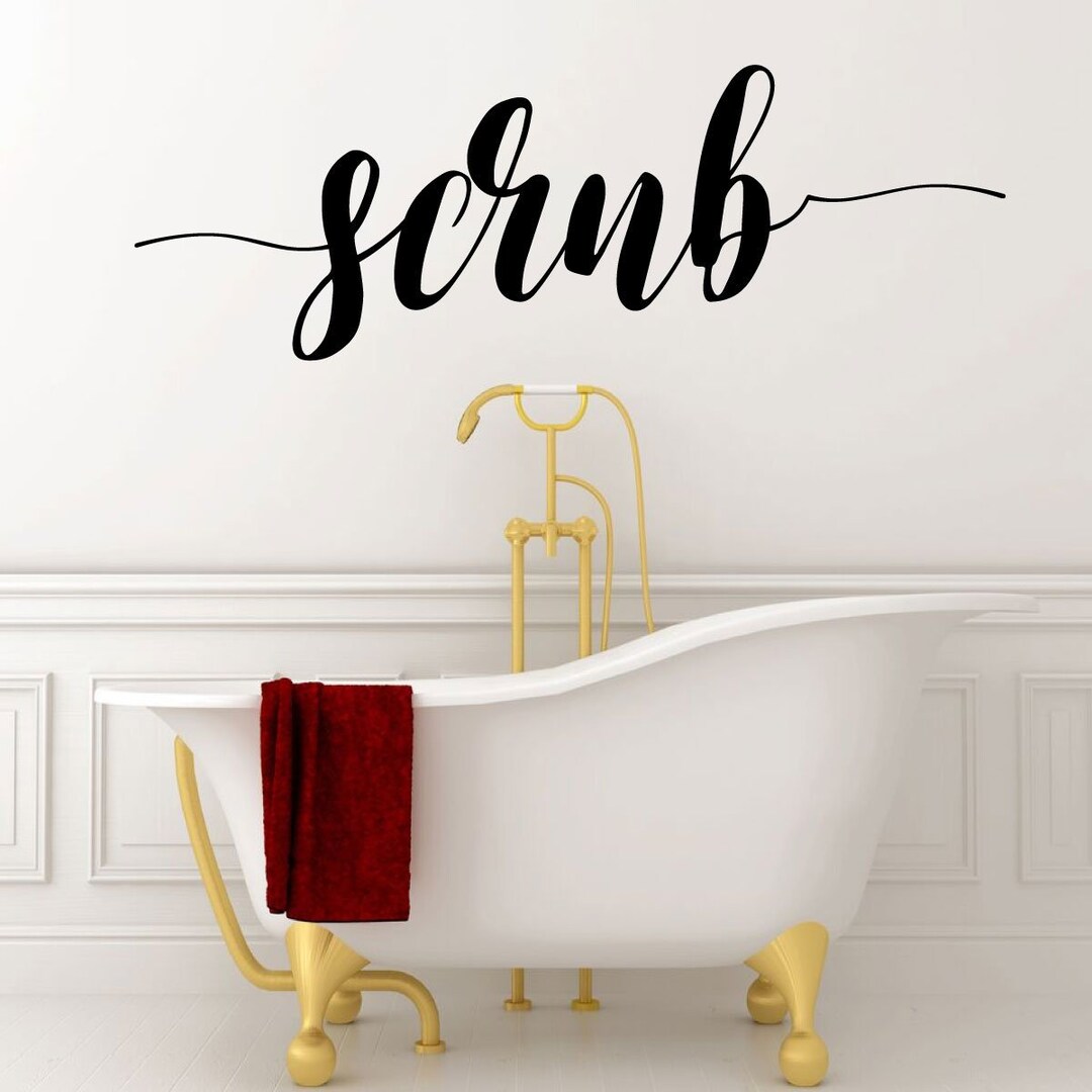 Bathtub Wall Decal for Kids -"scrub" Cursive Vinyl Lettering - Small ...