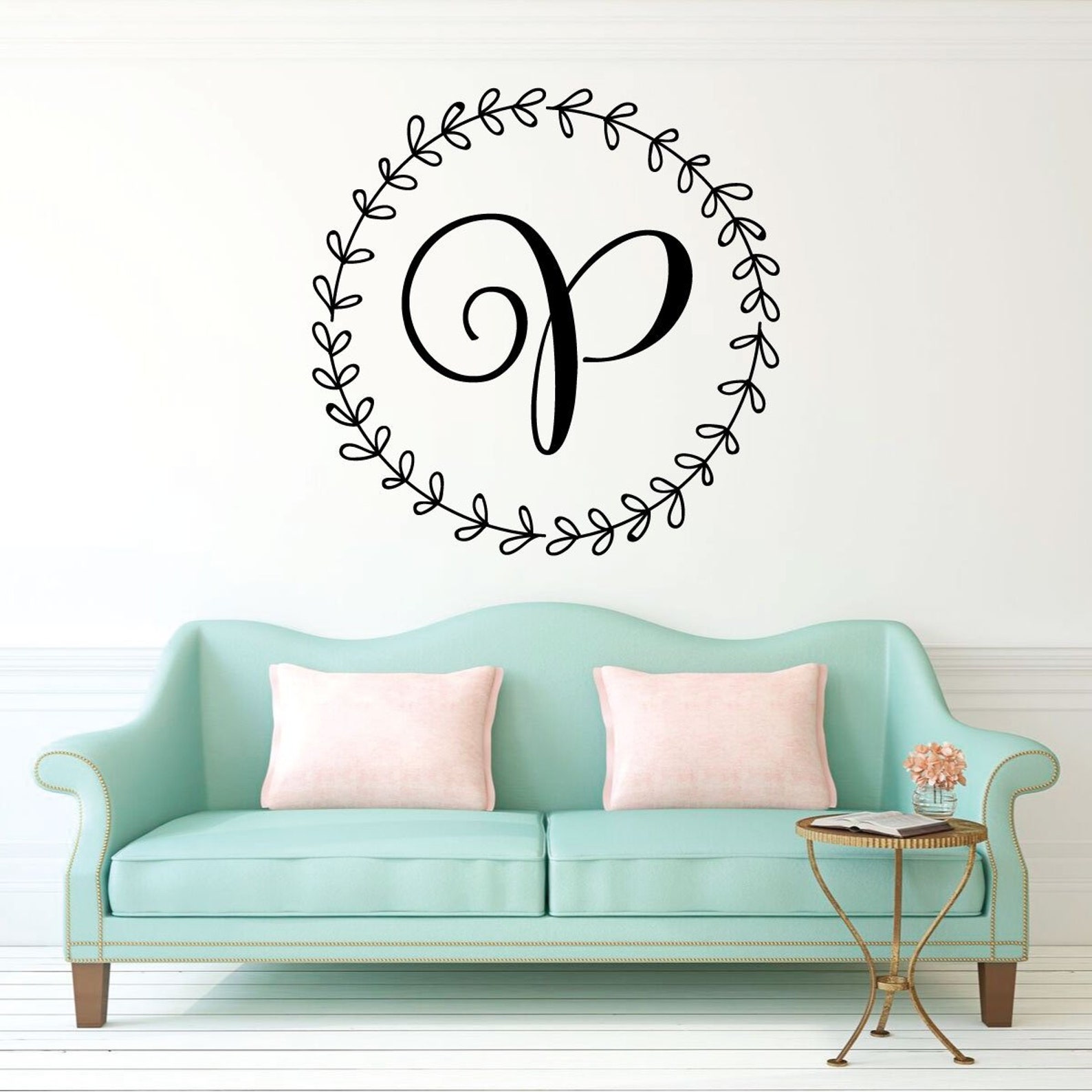 Wreath Wall Decal - Personalized Vinyl Sticker Decoration for Living ...