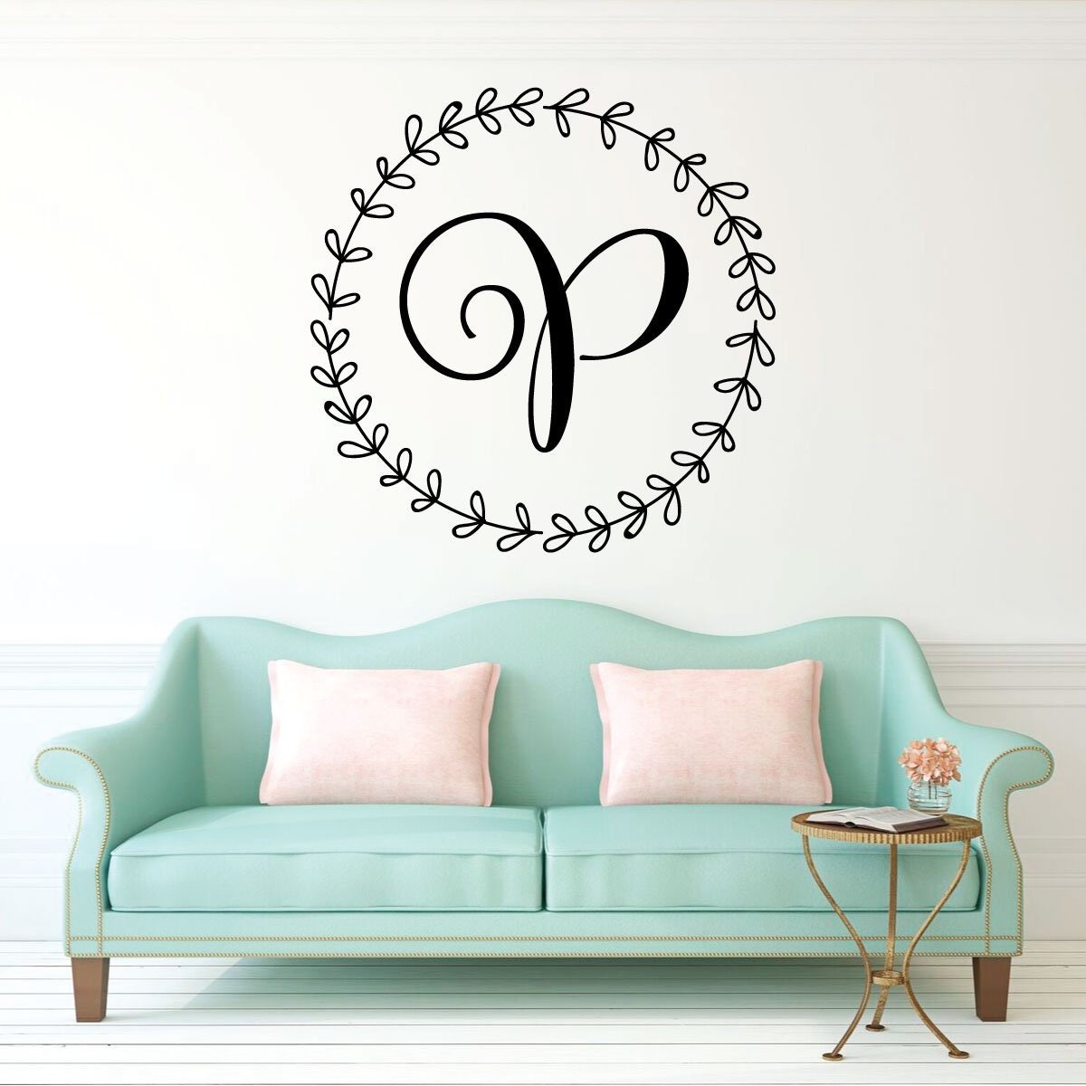 Wreath Wall Decal - Personalized Vinyl Sticker Decoration for Living ...
