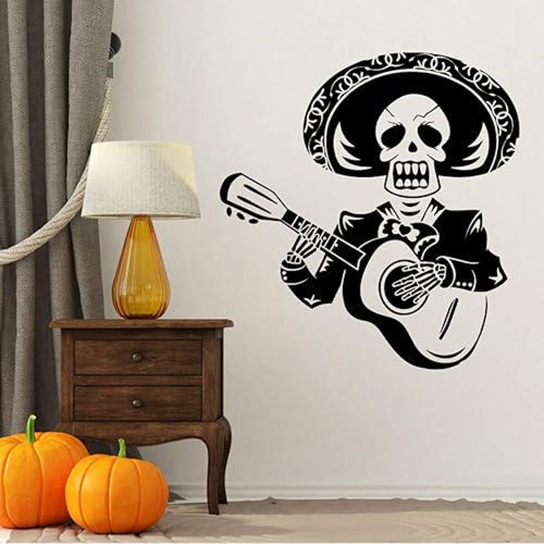 Dia De Los Muertos Skeleton Guitar Player Vinyl Wall or Window Decal ...