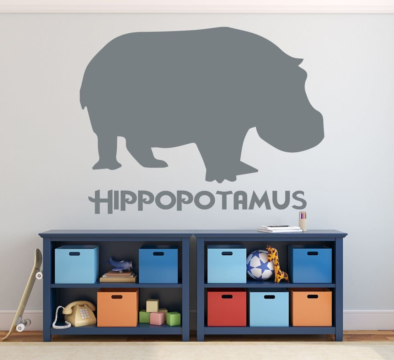 Hippo Wall Decal - Hippopotamus Art for Home, Playroom, Child's Bedroom ...