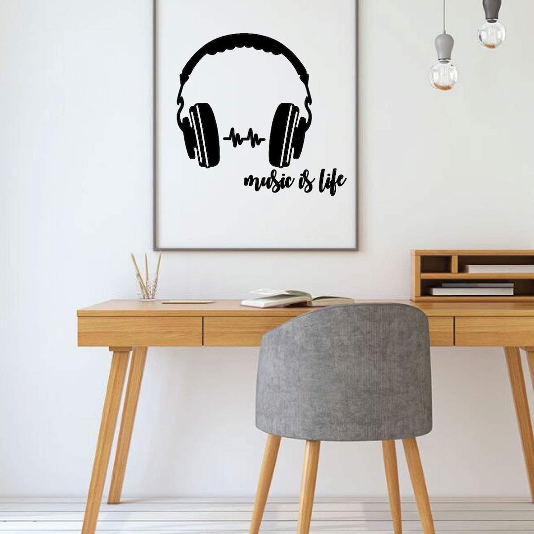 Headphone Vinyl Wall Decal - Music is Life - Vinyl Decoration for Home ...