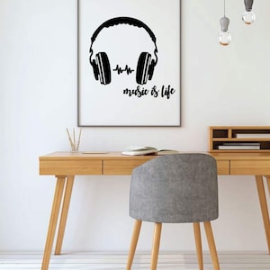 Headphone Vinyl Wall Decal - Music is Life - Vinyl Decoration for Home ...