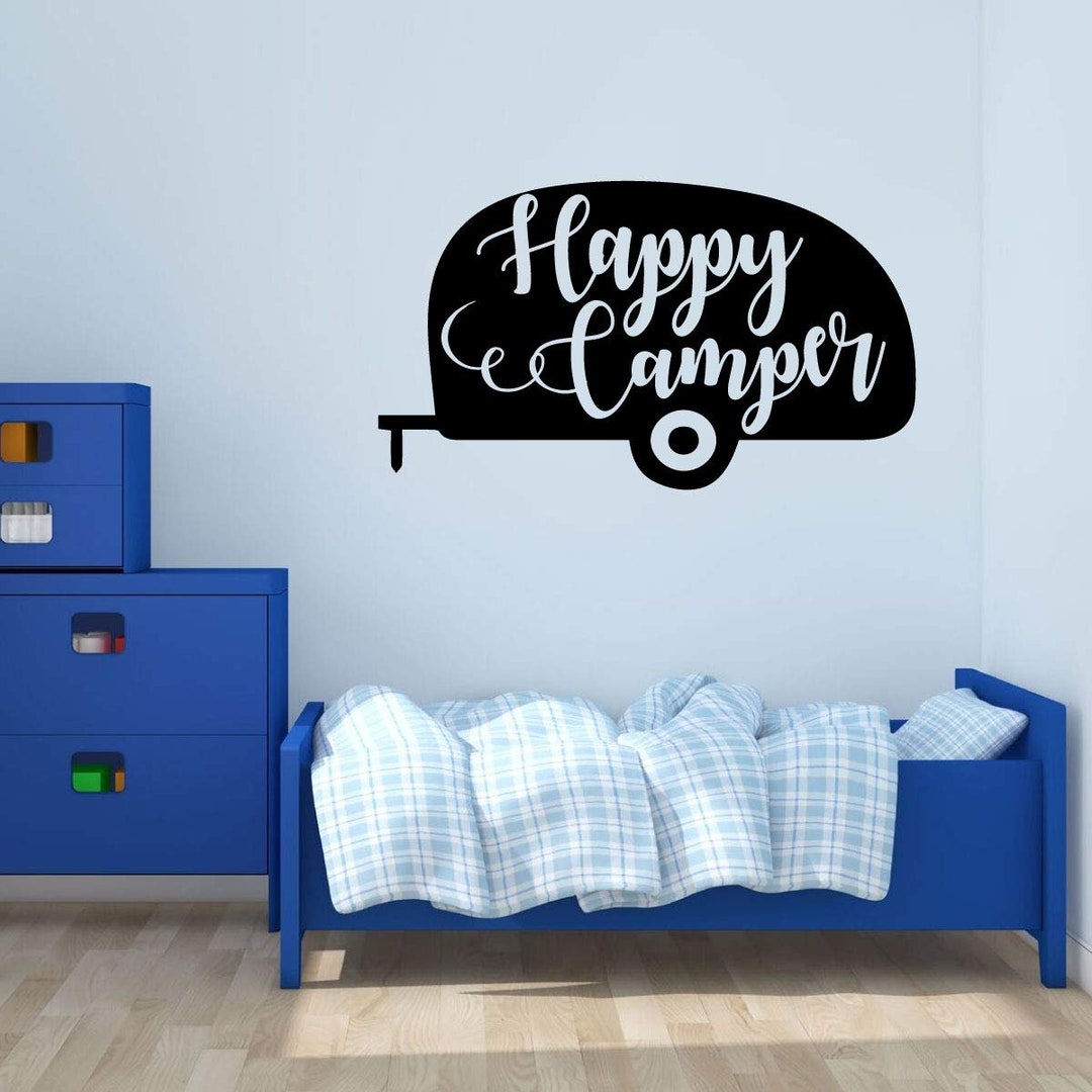 Happy Camper Vinyl Decal - Outdoor and Nature Themed Wall Sticker for ...