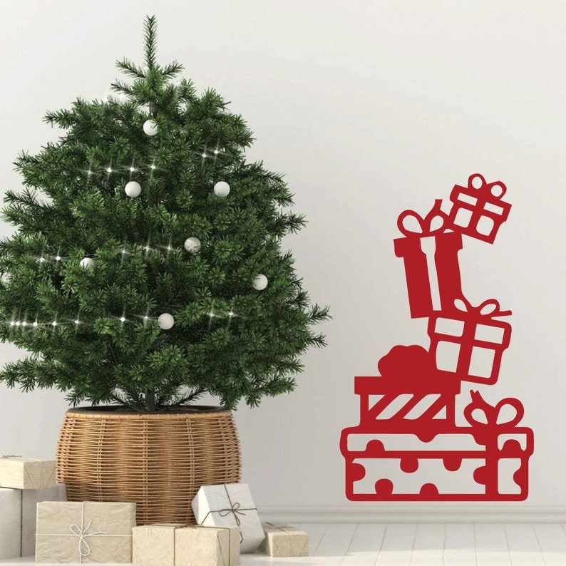Christmas Wall Decal - Stacked Christmas Presents - Holiday Vinyl ...