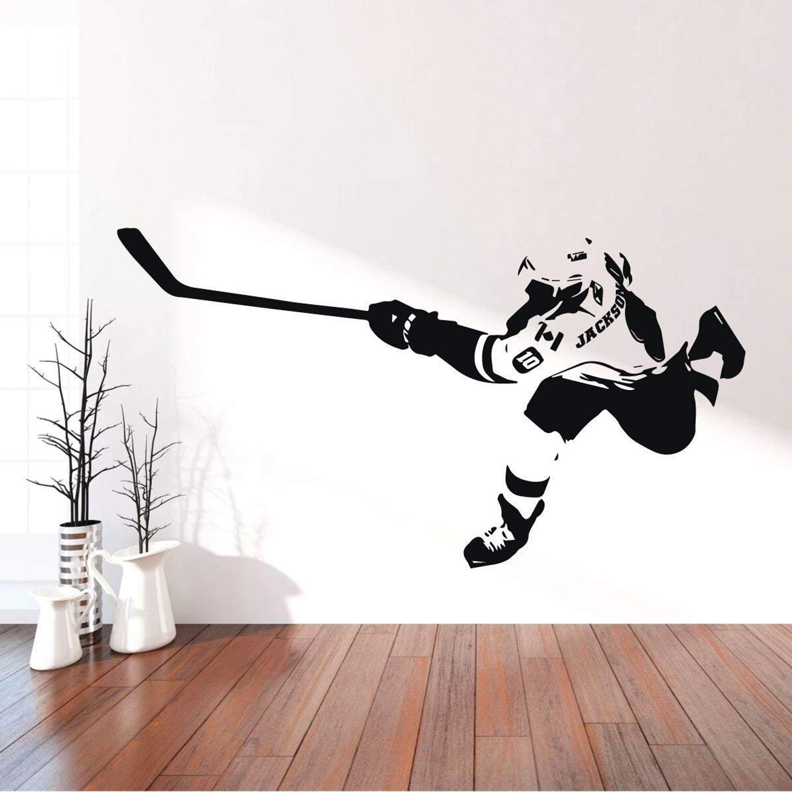 Hockey Wall Decor - Personalized Player Shooting Puck - Vinyl Sticker ...