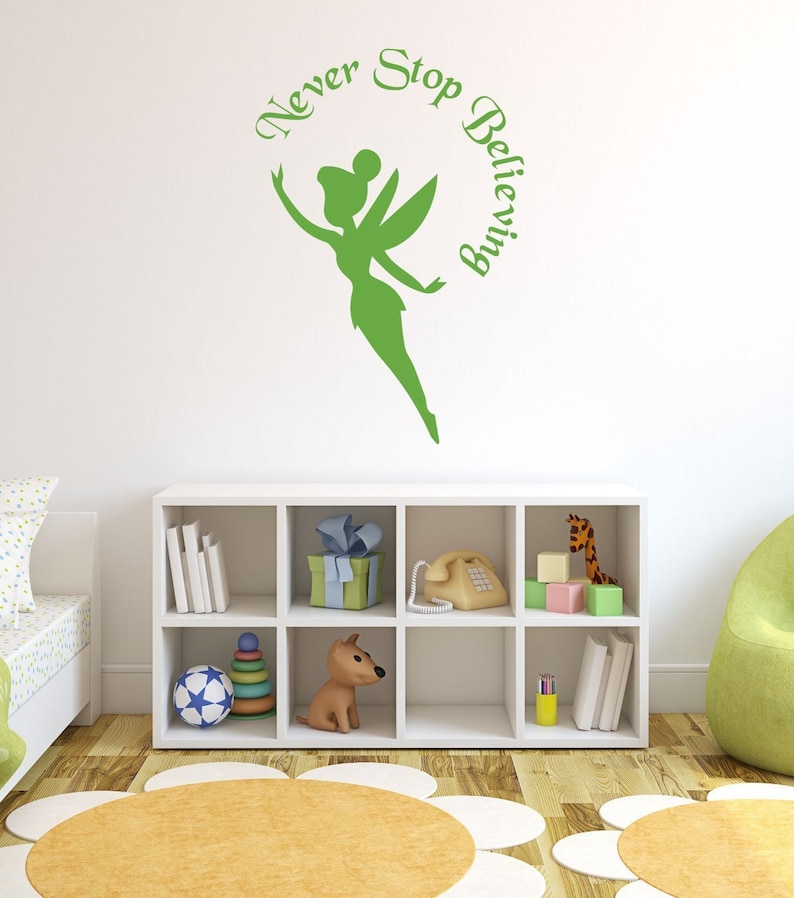 Tinkerbell Wall Decal - Never Stop Believing - Removable Vinyl Design ...