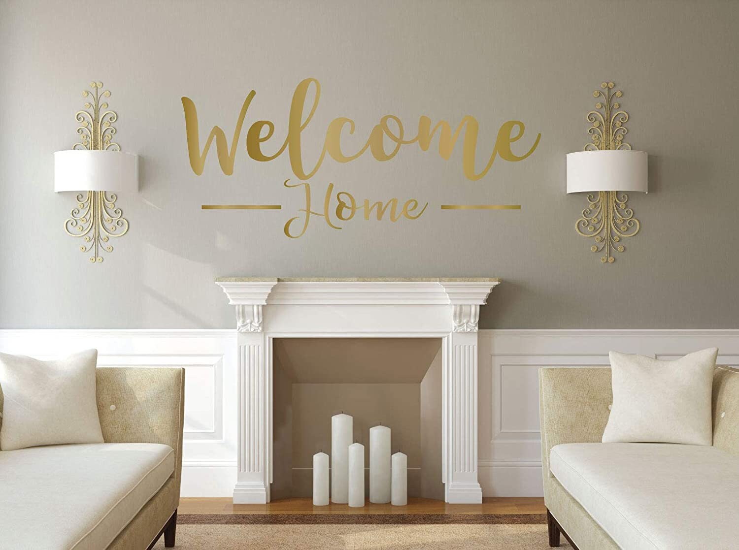 Living Room Wall Decor - Welcome Home Wreath Vinyl Decal for Family ...