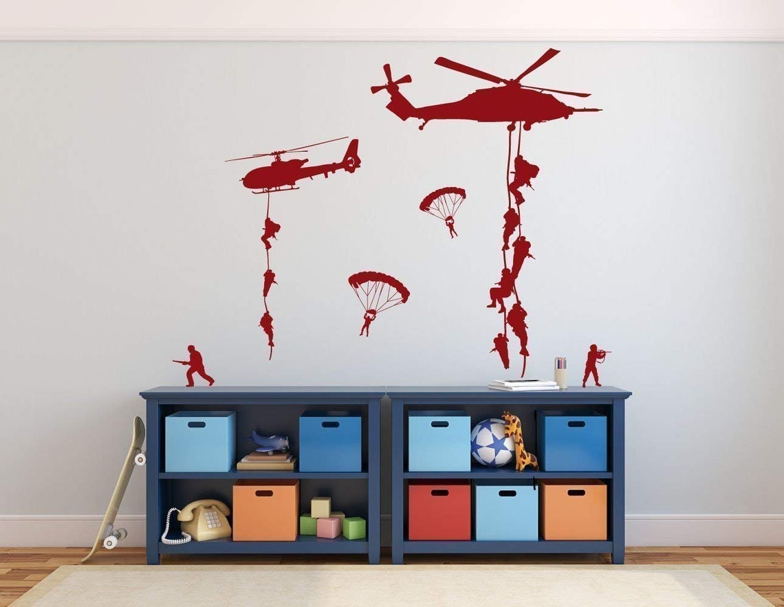 Army Wall Decals Soldiers Parachuting From Helicopters | Etsy