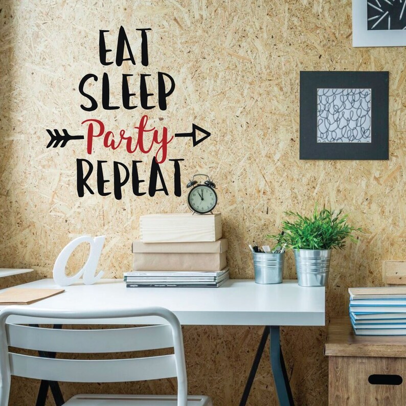 Funny Wall Art - Wall Decor Party - Eat Sleep Party Repeat - Wall ...