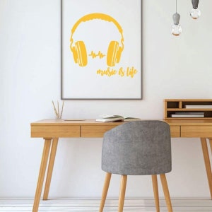 Headphone Vinyl Wall Decal - Music is Life - Vinyl Decoration for Home ...
