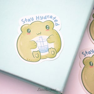 Stay Hydrated Vinyl Sticker, Cute Frog, Water Bottle Reminder Decal ...