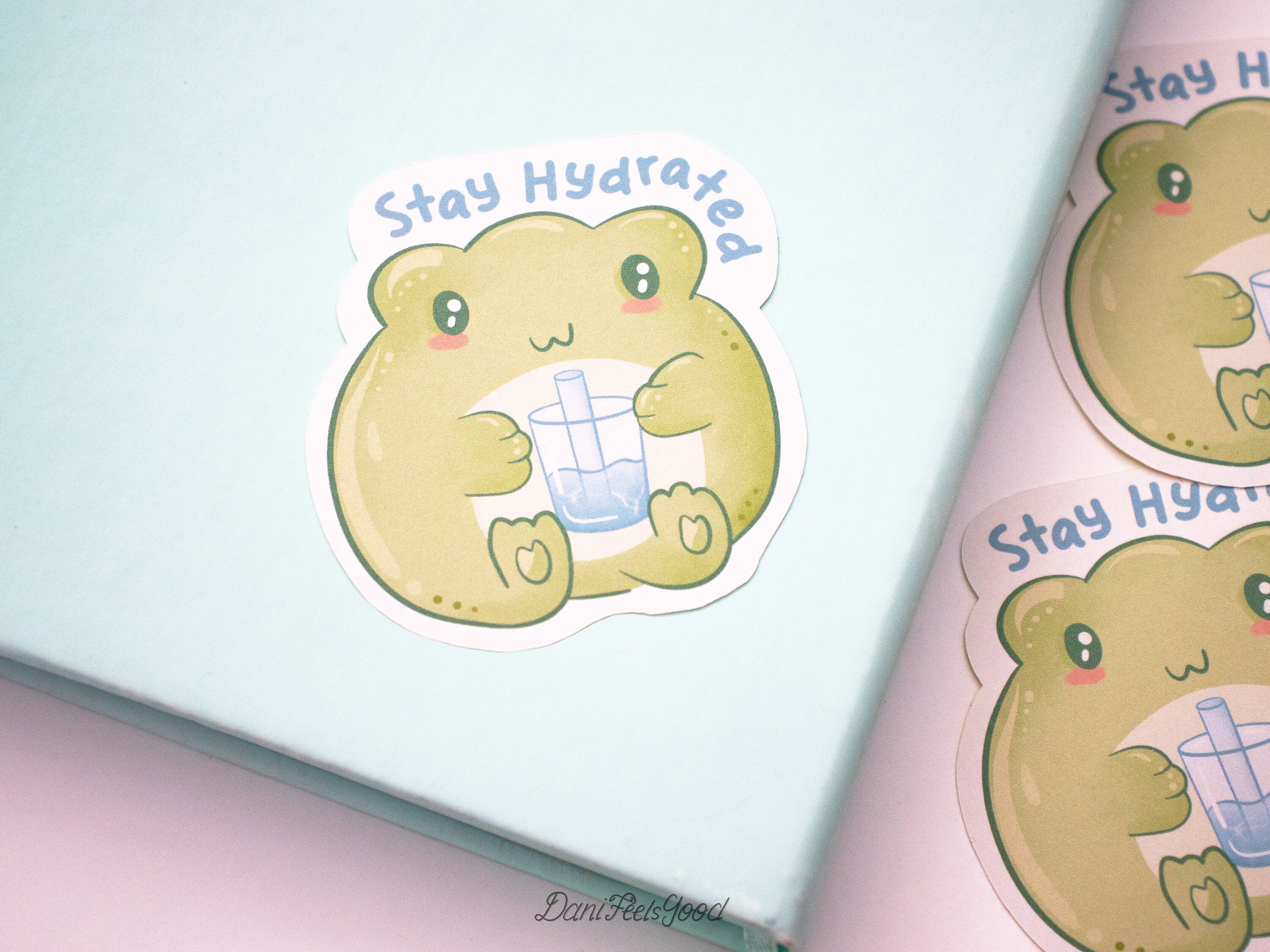 Stay Hydrated Vinyl Sticker, Cute Frog, Water Bottle Reminder Decal ...