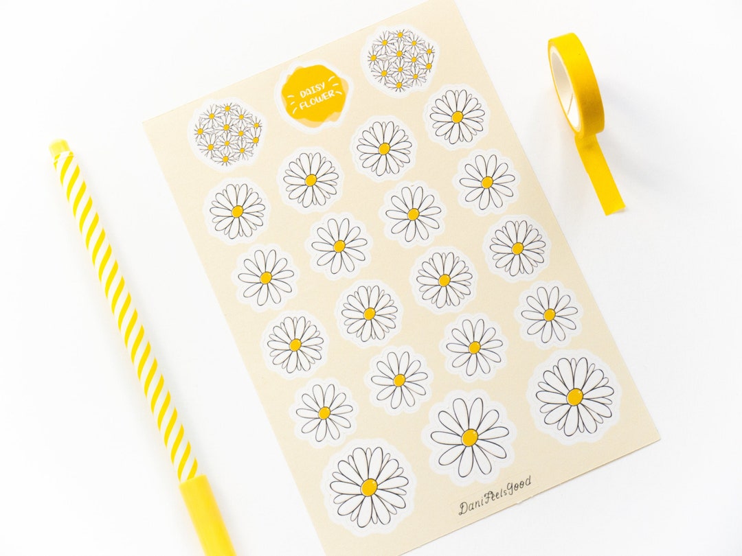 Daisy Flower Sticker Sheet, Yellow Daisy, Kiss Cut Vinyl Sticker, Daisy ...