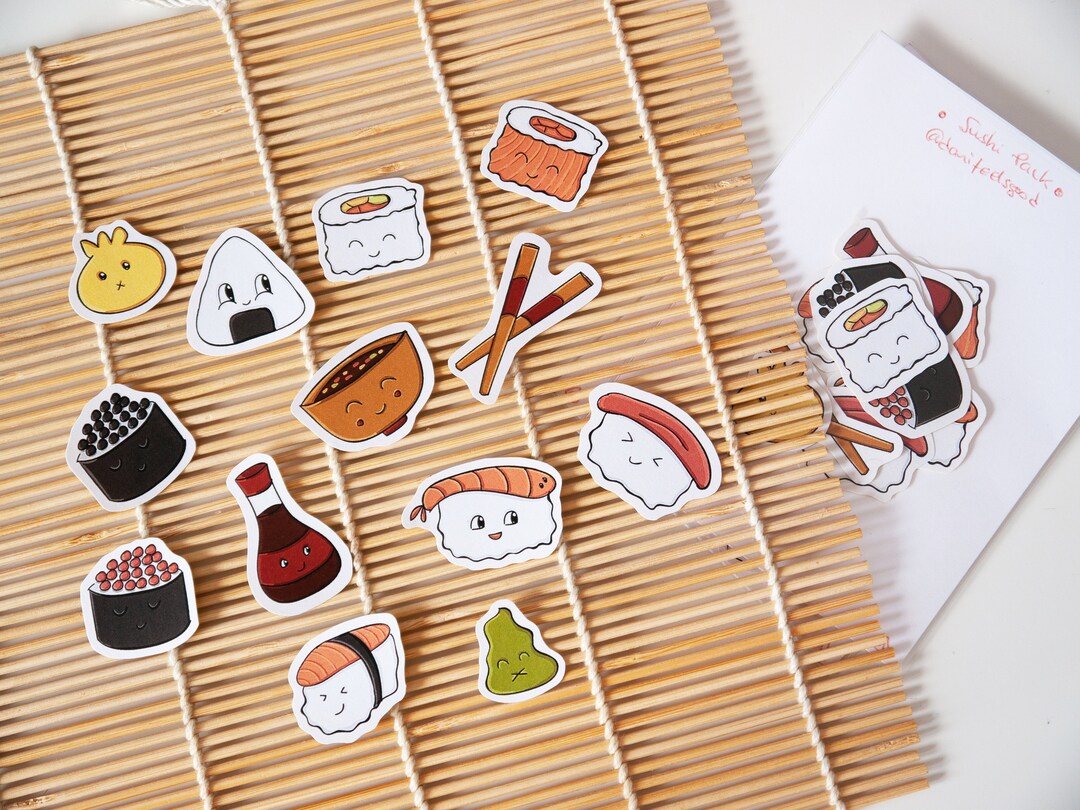 Sushi Sticker Pack, Cute Sushi Vinyl Stickers, Kawaii Sushi, Japanese ...