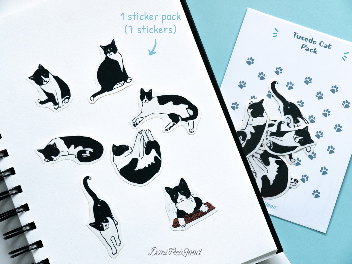 Tuxedo Cat Sticker Pack 7 Stickers Cute Tuxedo Cat - Etsy