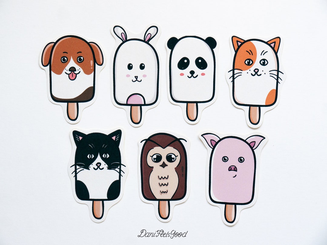 Cute Ice Cream Animal Vinyl Sticker Pack, Kawaii Ice Cream, Ice Cream ...