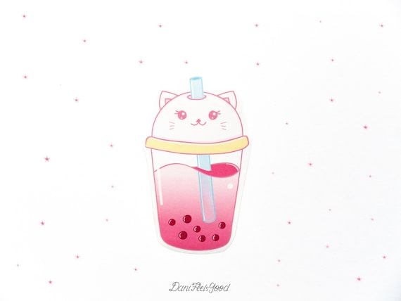 Cute Boba Cat Sticker Bubble Tea Pink Tea Kawaii Boba - Etsy