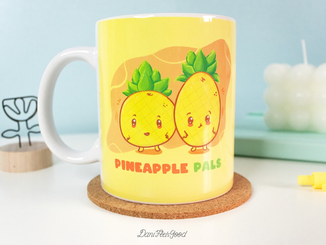 Pineapple Pals Mug, Cute Pineapple Handle, Adorable Pineapple Sweet Friendship, Handmade, Kawaii ...