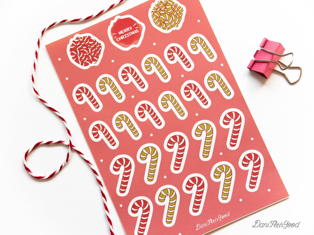 Christmas Candy Cane Sticker Sheet, Kawaii Vinyl Stickers ...