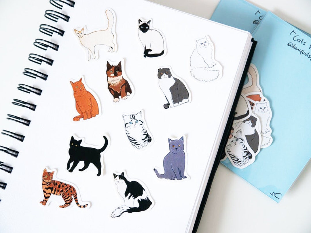 Cats Sticker Pack, Kitty Vinyl Stickers, Tuxedo Cat Sticker, Persian ...