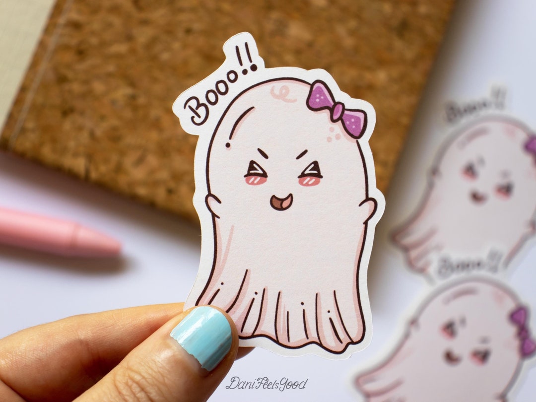 Cute Scary Boo Ghost Vinyl Sticker, Cute Halloween Stationery ...