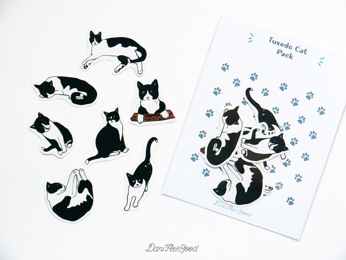 Tuxedo Cat Sticker Pack 7 Stickers Cute Tuxedo Cat - Etsy