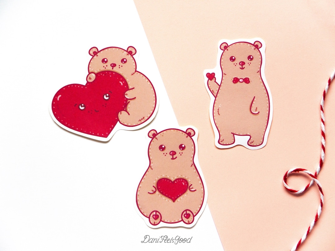 Love Bear Vinyl Sticker Pack, Teddy Bear, Sweet Cupid, Happy Valentine ...