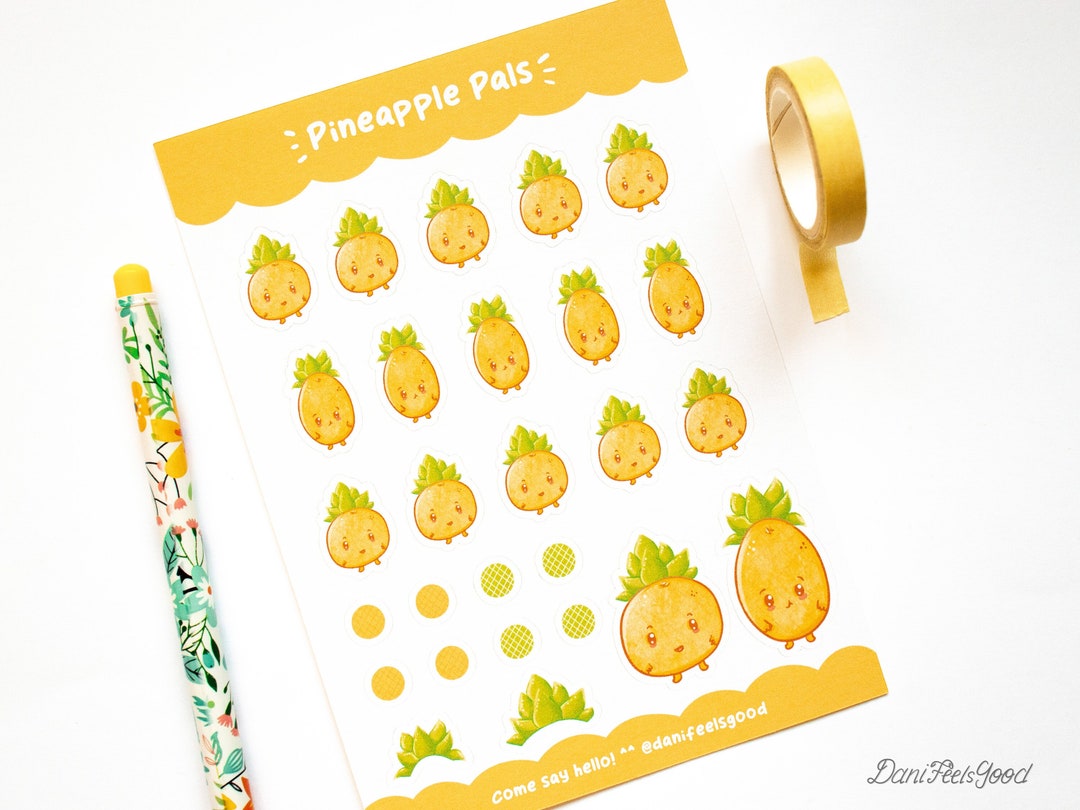 Cute Pineapple Pals Sticker Sheet, Pineapple Vinyl Stickers, Fruit ...