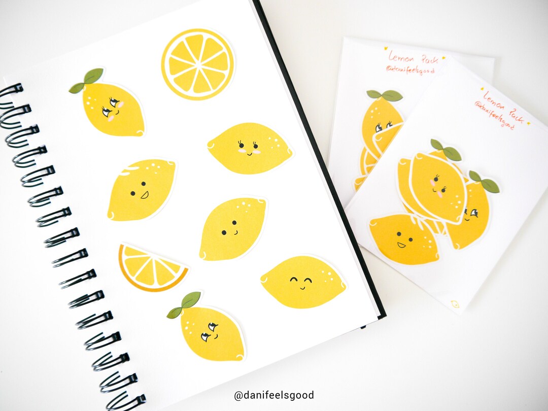 Lemon Sticker Pack, Kawaii Lemon Stickers, Lemon Vinyl Sticker Set ...
