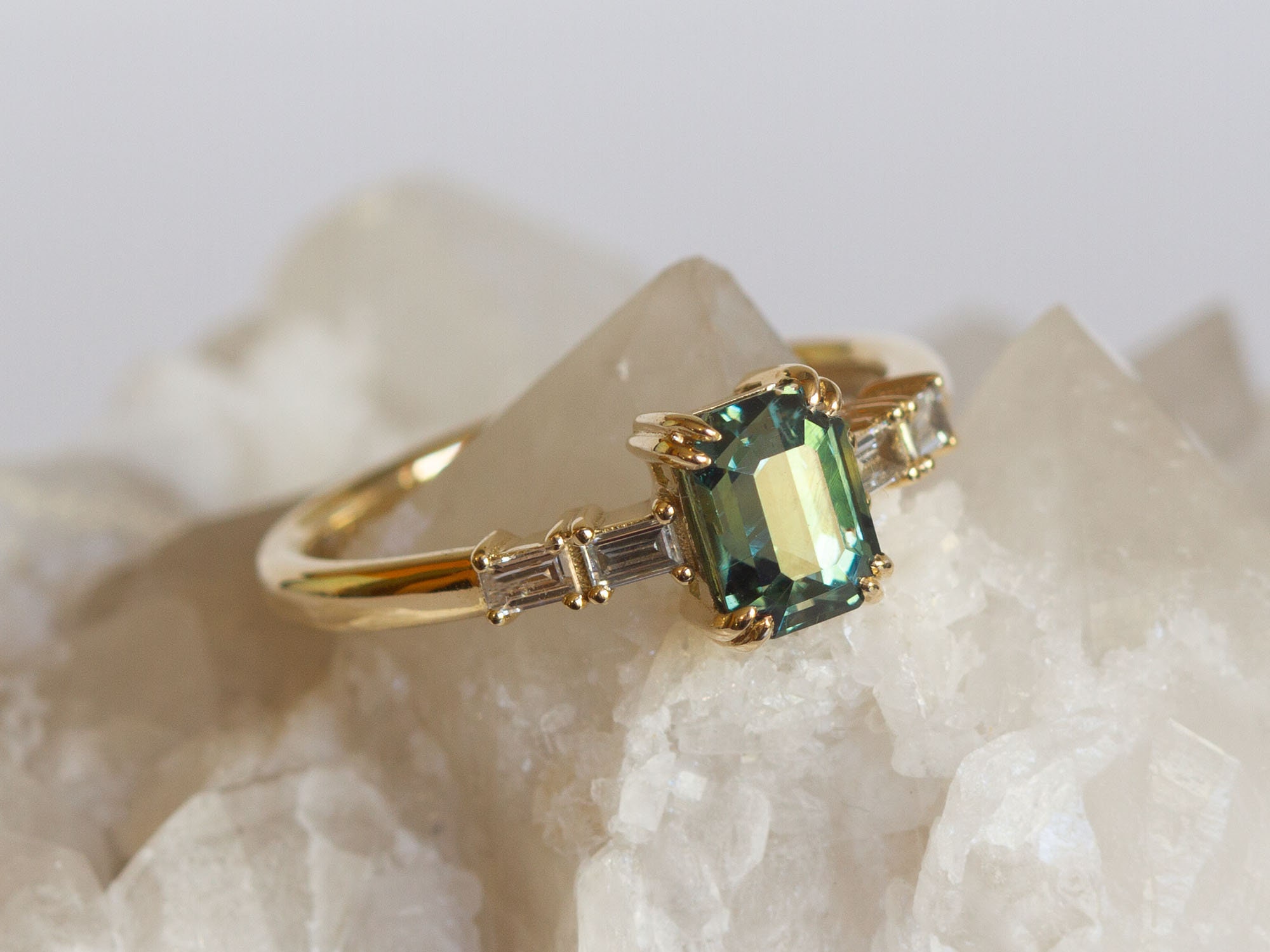 Emerald Cut Tourmaline and Diamond Engagement Ring Unique - Etsy