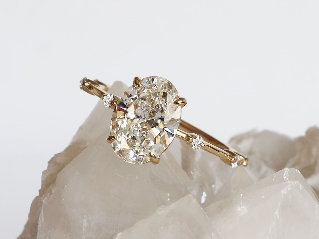 2 Carat Oval Lab Grown Diamond Ring / 2ct Oval Diamond Thin Engagement ...