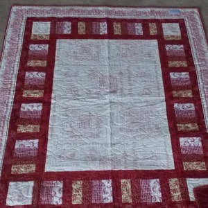 Printed Red Work Look Quilt, Handmade Quilts for Sale, Lap Quilt ...