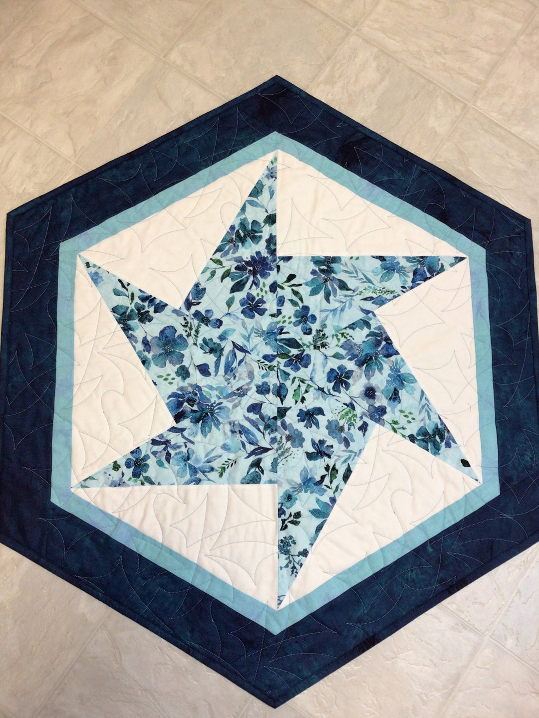 Blue Star Table Topper, Home Decor, Handmade Table Topper, Housewarming ...