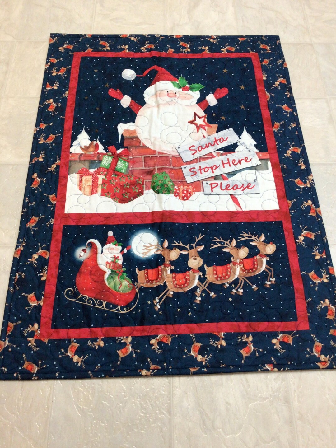 Santa Wall Hanging, Handmade Quilted Wall Hanging, Home Decor, Bridal ...