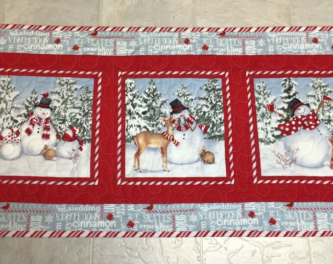Snowman Block Table Runner, Quilted Table Runner, Home Decor, Christmas ...