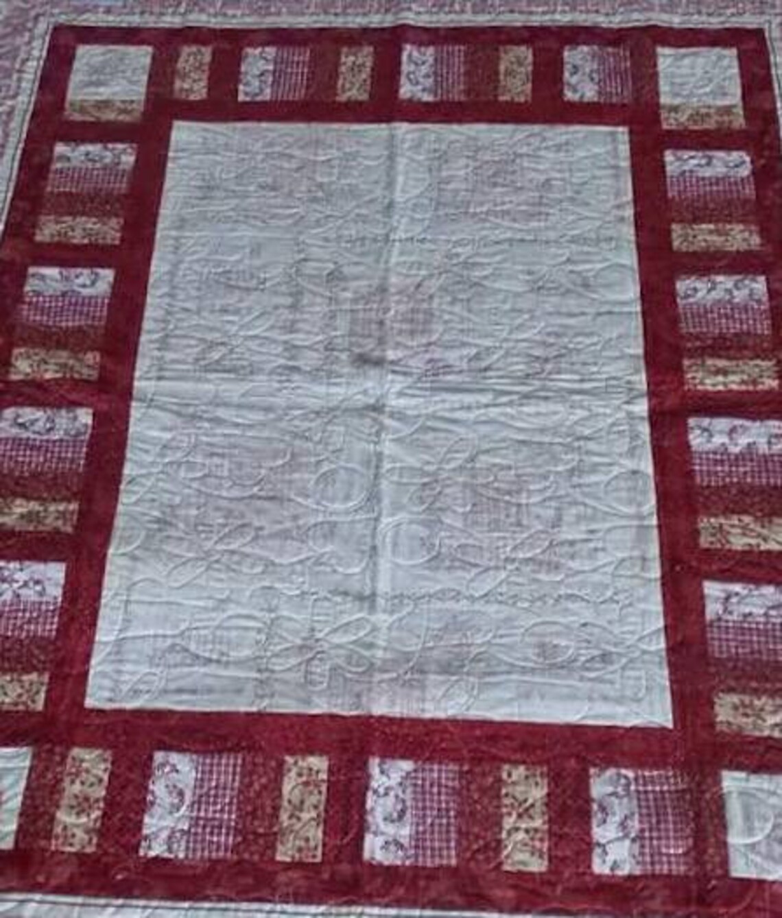 Printed Red Work Look Quilt Handmade Quilts for Sale Lap - Etsy