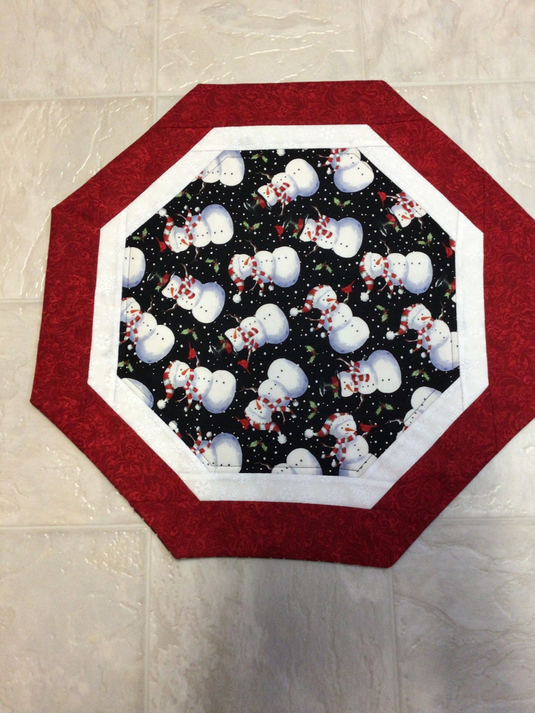 Snowman on Black Table Topper, Festive Decor, Hostess Gift ...